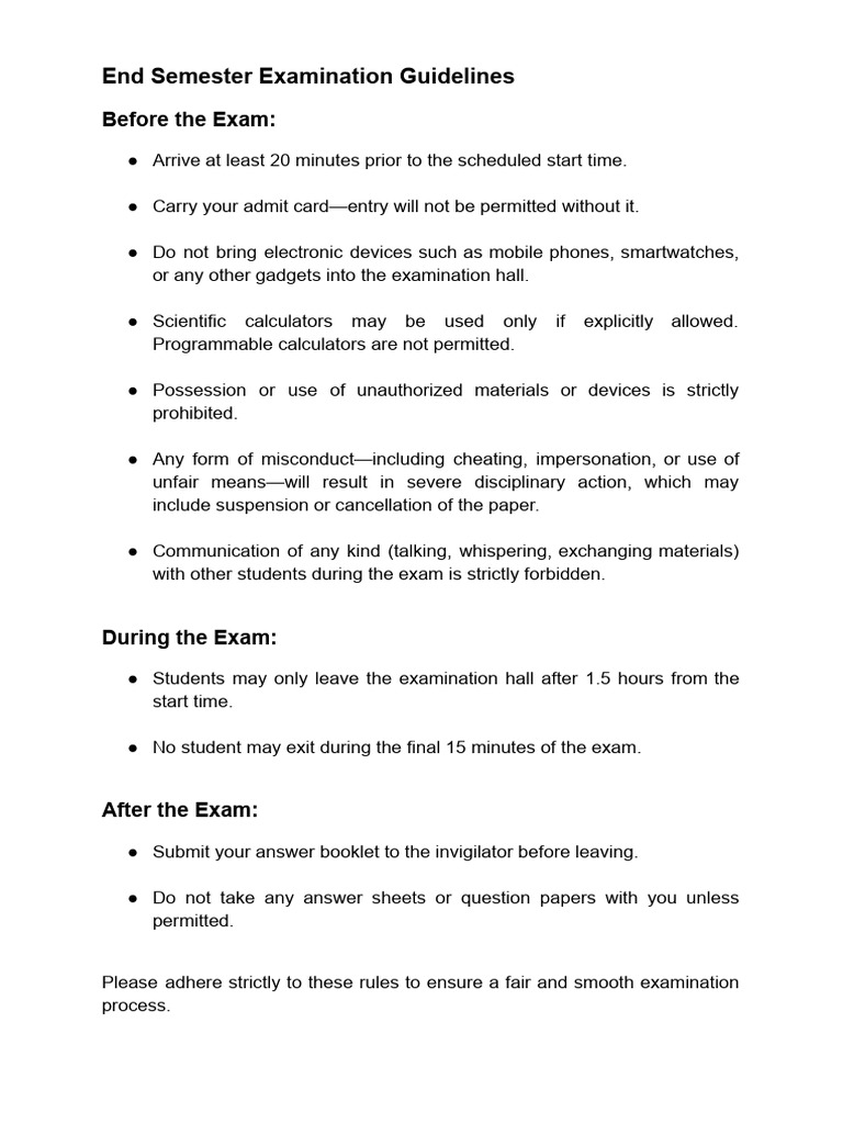 End Semester Examination Guidelines | PDF