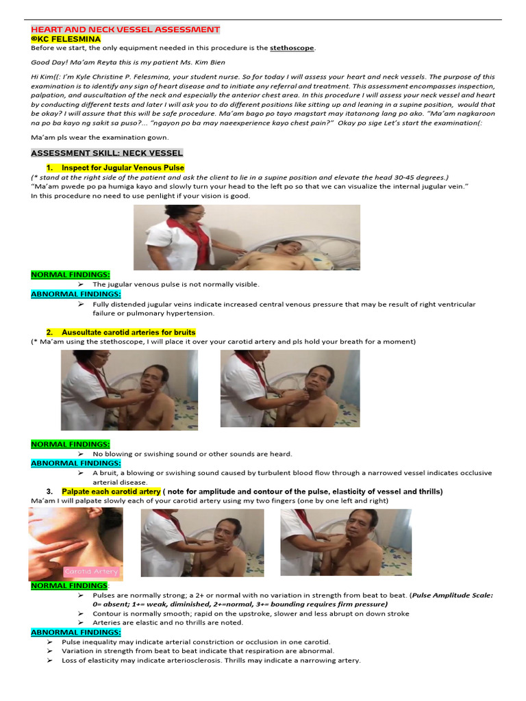 Heart and Neck Vessel Assessment Script Kyle PDF | PDF | Pulse | Heart