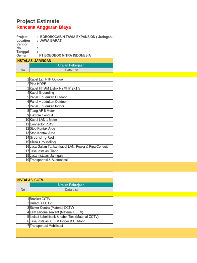 BOQ Jaringan & CCTV Bobocabin Tavia Fase 2 | PDF | Wireless Access Point | Network Switch
