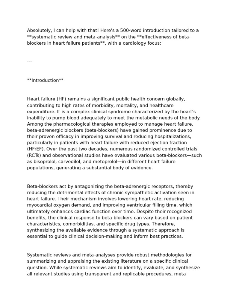 Introduction to Beta-blockers SRMA | PDF | Heart Failure | Meta Analysis