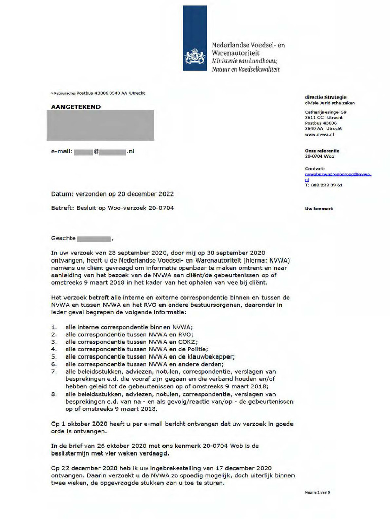 Besluit Op Wob-Woo-verzoek Over Het Bezoek Van de NVWA in Het Kader Van ...