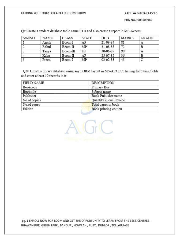 Ms-Access Question Semester 6 | PDF