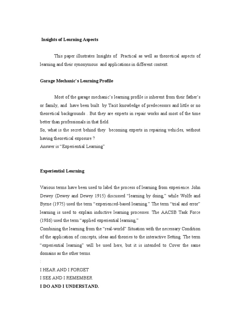 Insights of Learning Aspects | PDF | Learning | Intelligence