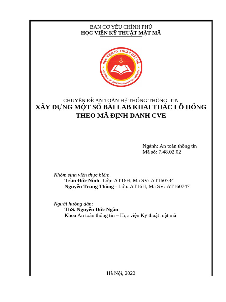Nhóm 80 Xây dựng một số bài Lab khai thác lỗ hổng bảo mật theo mã | PDF