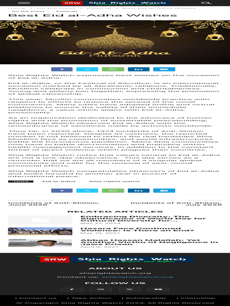 Best Eid Al-Adha Wishes - Shia Rights Watch | PDF | Shia Islam