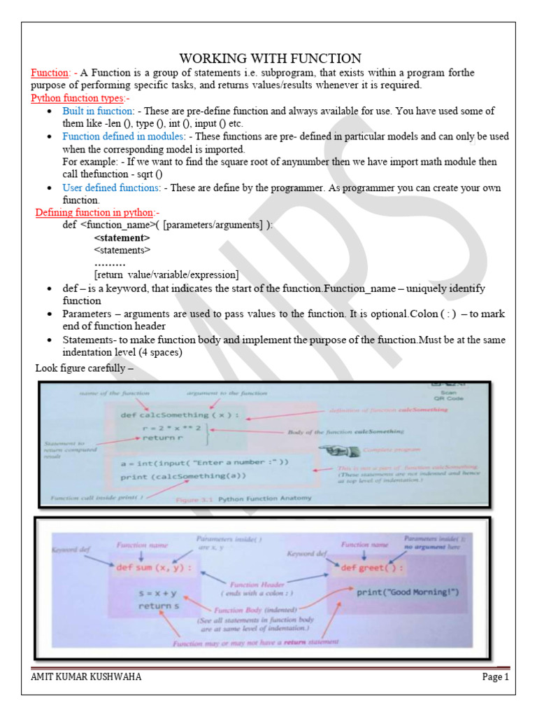 CH-3 Working With Functions | PDF | Parameter (Computer Programming ...