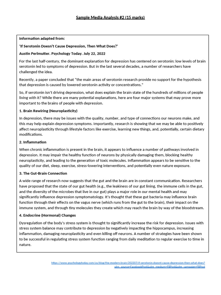 Vce Psychology Unit 3 Aos 1 Sac 2023 Media Analysis 2 | PDF ...