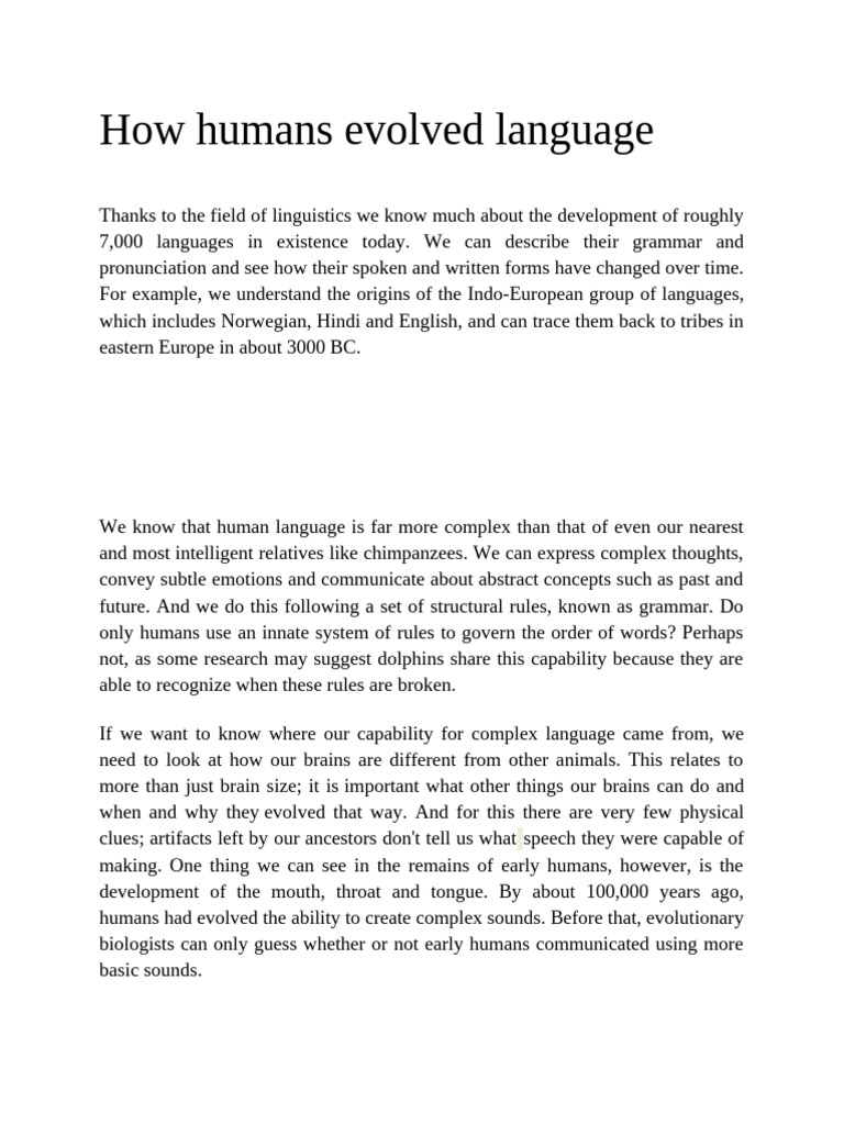 How humans evolved language | PDF | Evolution | Human Communication