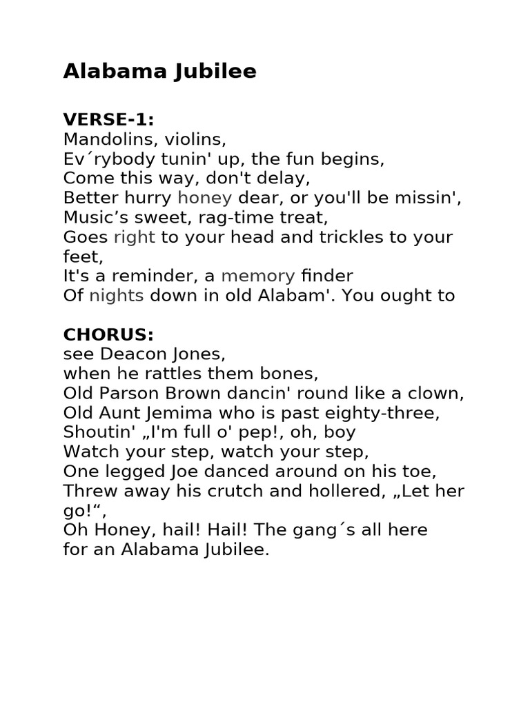 Alabama Jubilee Lyrics | PDF