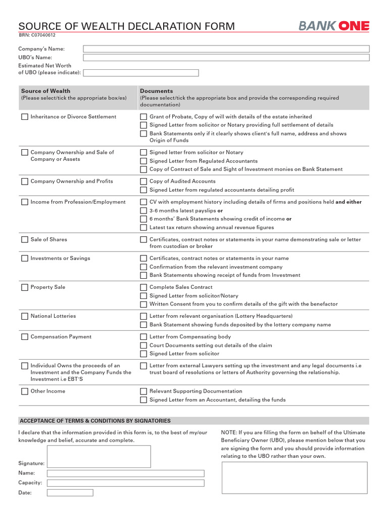 Source of Wealth Declaration | PDF | Banks | Investing