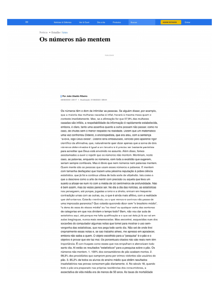 Texto Os Números Não Mentem | PDF