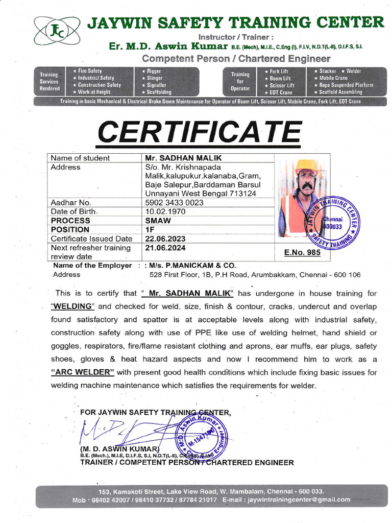 Welding Certification for Arc Welder | PDF | Welding | Construction