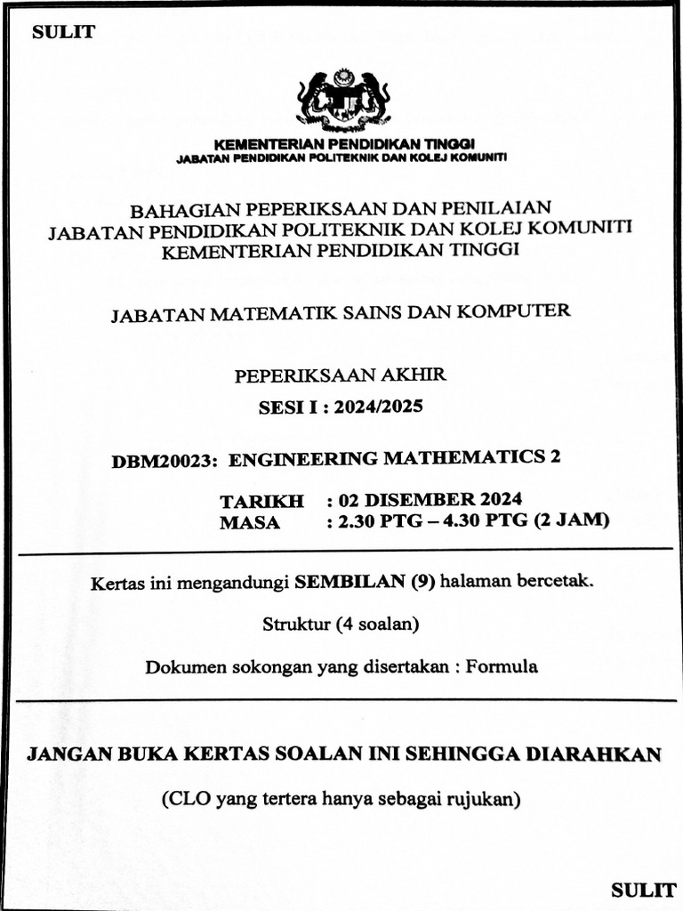 Soalan Final Math 1 20242025 23-Apr-2025 07-54-06 | PDF