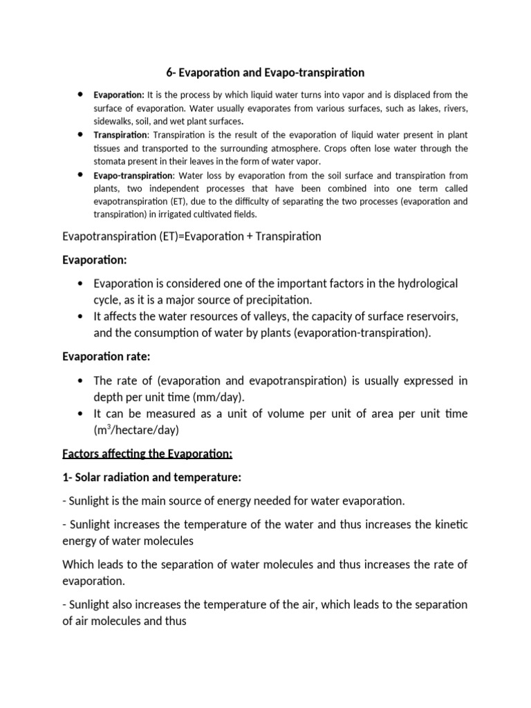 6 - Evaporation and Evapo-Transpiration | PDF | Evaporation ...
