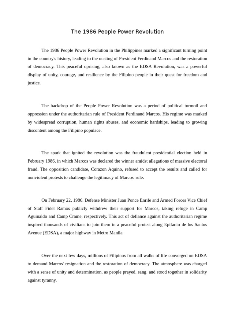 The 1986 People Power Revolution | PDF | Government | Philippines