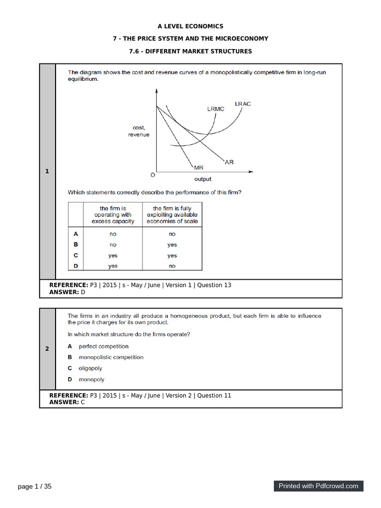 Market Structures in A Level Economics | PDF | Economics | Economies