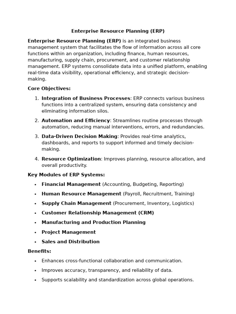 Enterprise Resource Planning | PDF