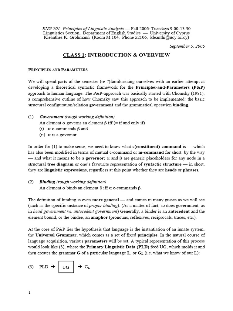 PRINCIPLES_AND_PARAMETERS | PDF | Language Mechanics | Cognitive Science