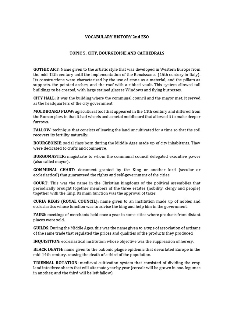 Late Middle Ages - Vocabulary | PDF | Middle Ages | Crop Rotation