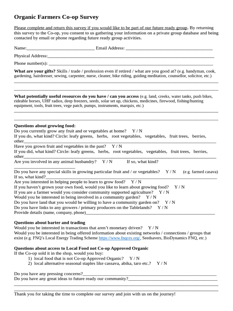 Organic Farmers Co-Op Survey - Future Ready Group 2110 | PDF ...