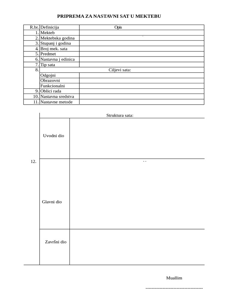 Obrazac Za Pripremu | PDF