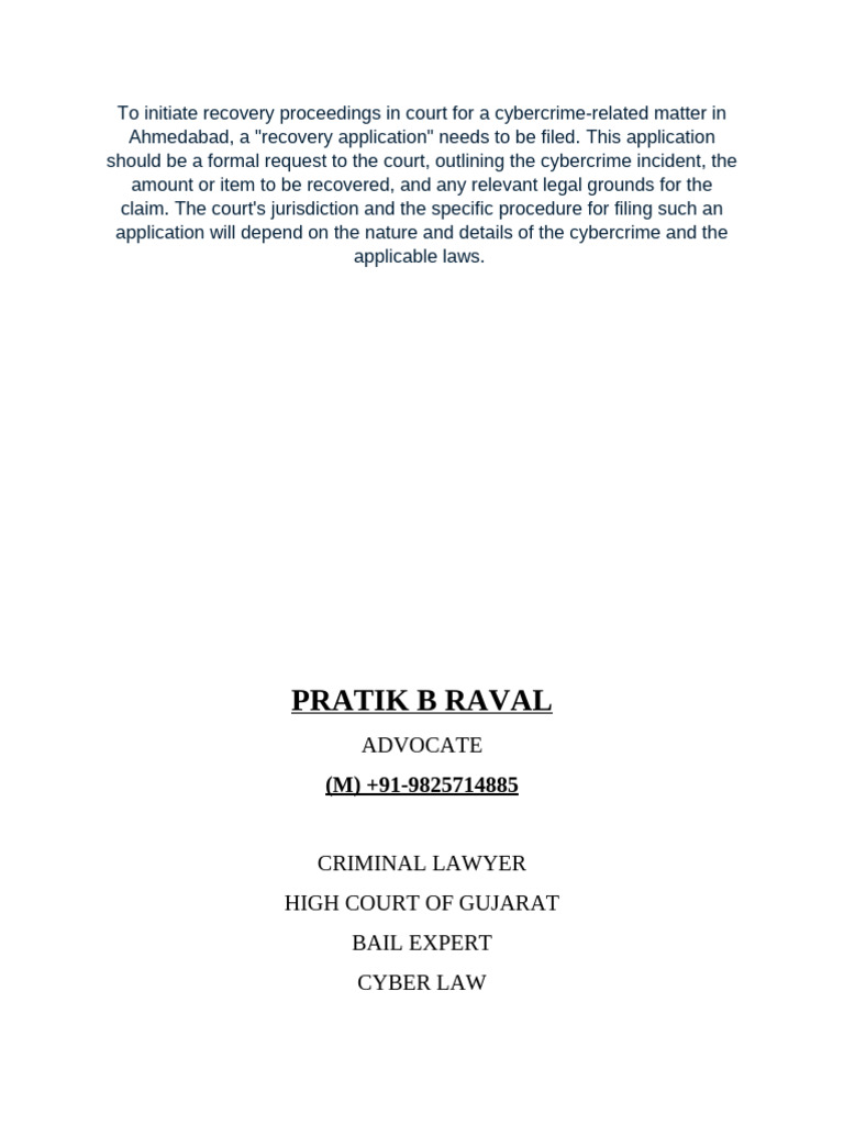 Filing Recovery Applications for Cybercrime | PDF