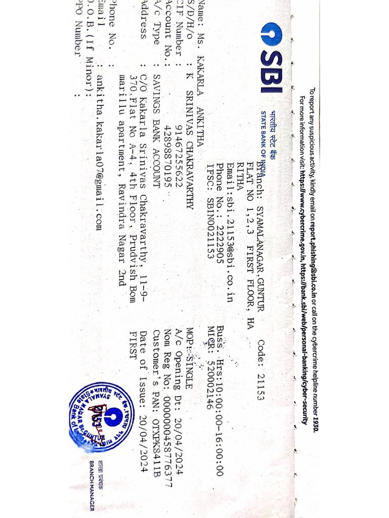 Ankitha Bank Pass Book | PDF