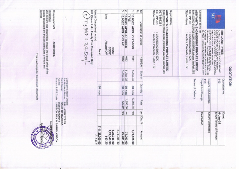 Apollo Tyres Quotation | PDF