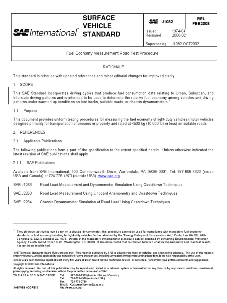Surface Vehicle Standard: Fuel Economy Measurement Road Test Procedure ...