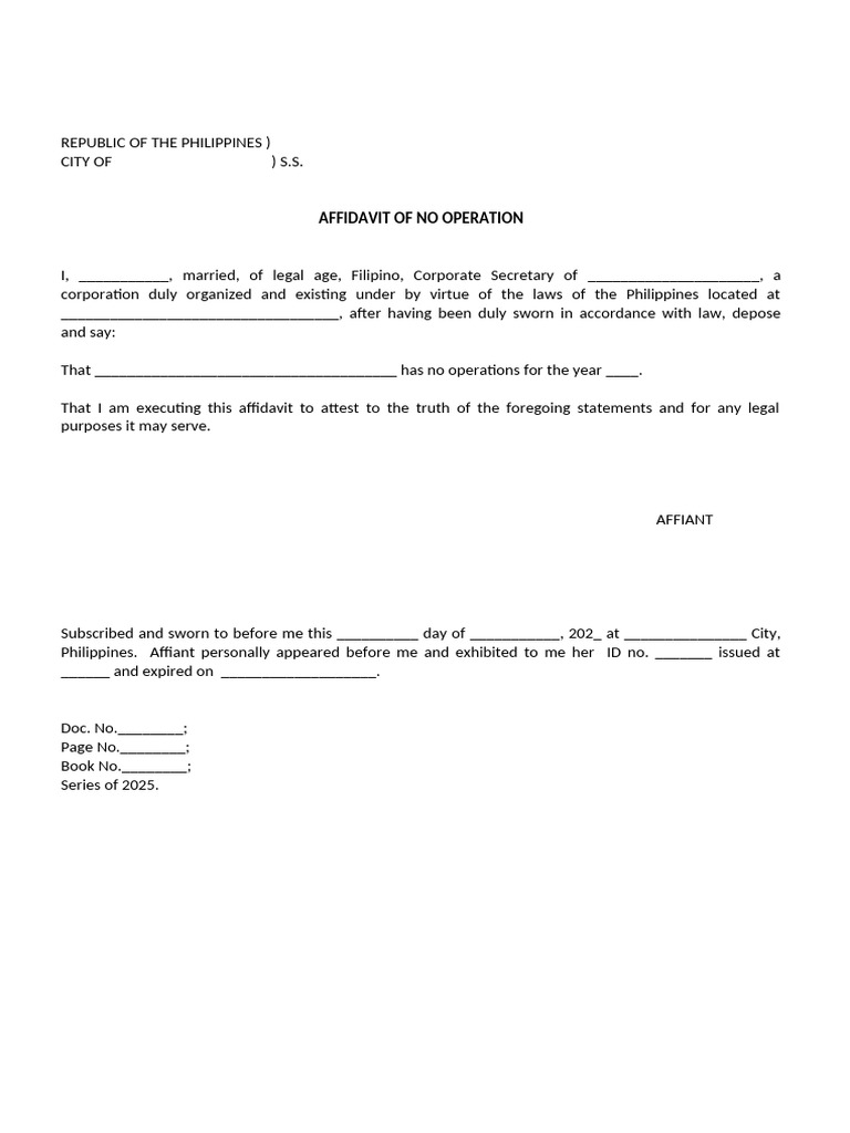 Affidavit of No Operation Template | PDF