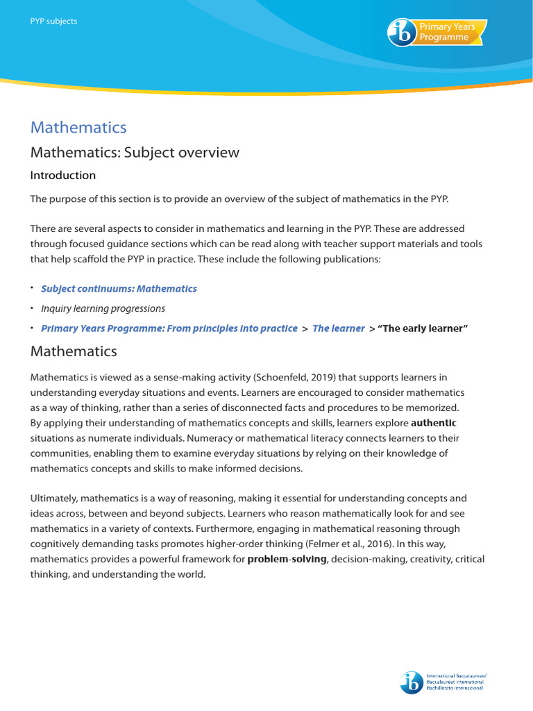 pyp_mathematics subject overview | PDF | Learning | Mathematics