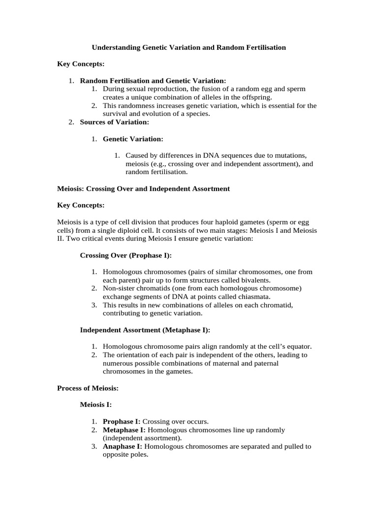 2 Understanding Genetic Variation and Random Fertilisation | PDF ...
