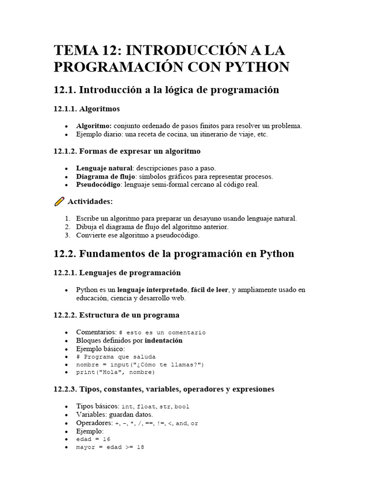 Fundamentos de Programación | PDF | Algoritmos | Python (lenguaje de programación)