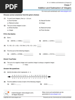Grade 7 Maths Test Paper Integers | PDF | Integer | Numbers