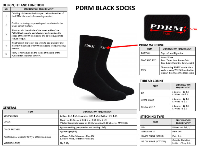 Specification Requirement PDRM Black Socks (EN) | PDF | Sock | Knitting