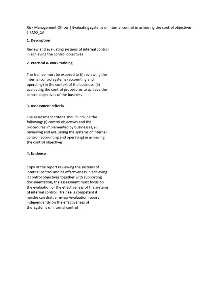 Internal Control Systems Evaluation Report | PDF | Internal Control | Audit