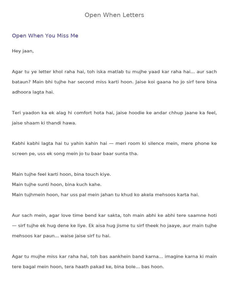 Open When You Miss Me Letter | PDF