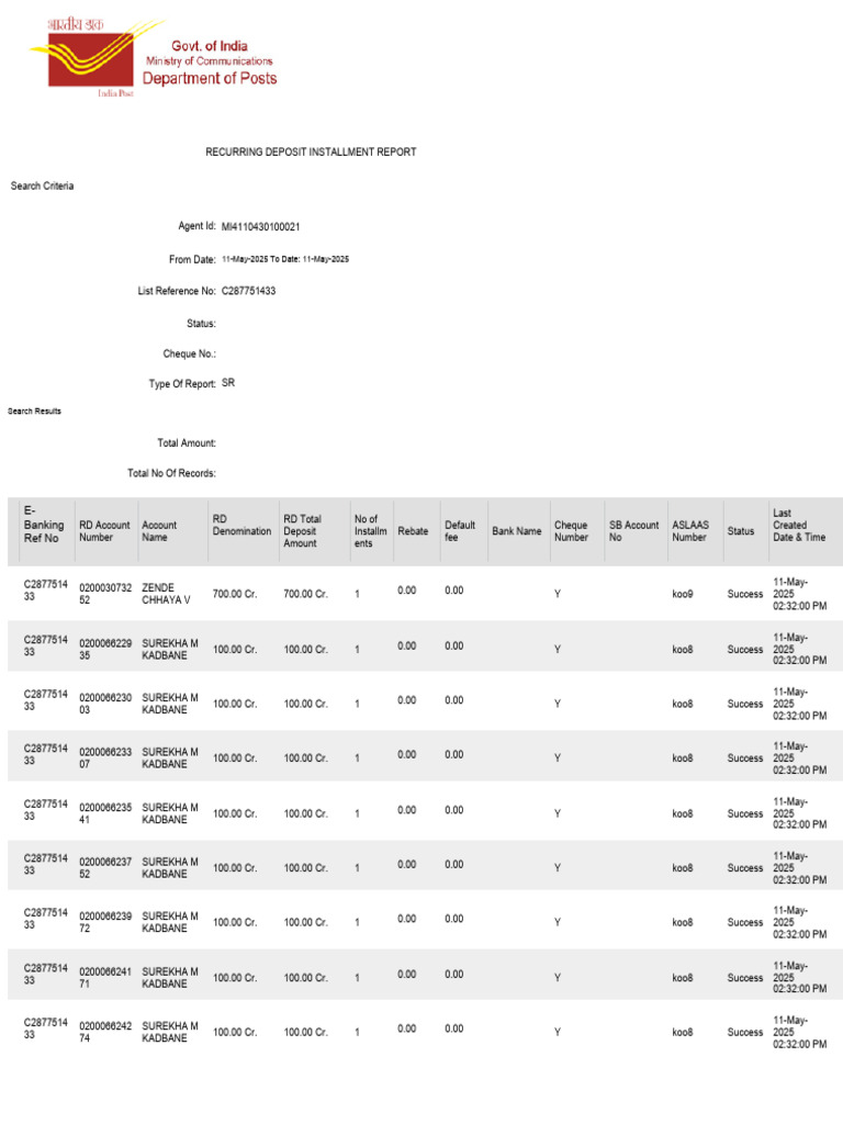 Recurring Deposit Installment Report | PDF | Financial Services