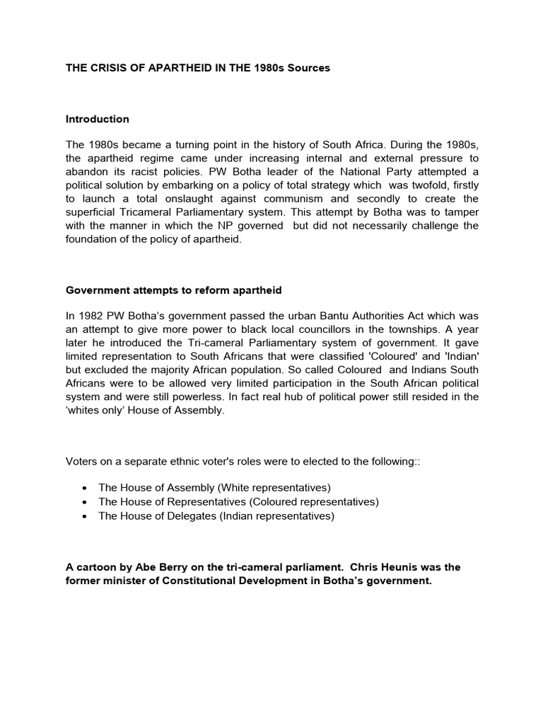The Crisis of Apartheid in The 1980s Sources | PDF | Apartheid | South ...
