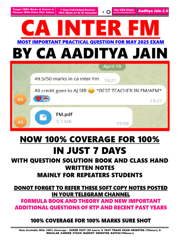 CA Inter FM Important Questions List For May 25 by Aaditya Jain | PDF | Equity (Finance ...