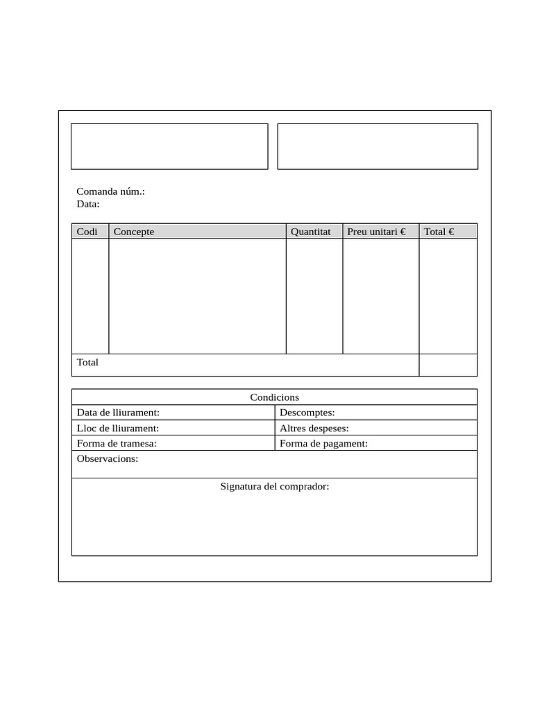 Plantilla Comanda | PDF