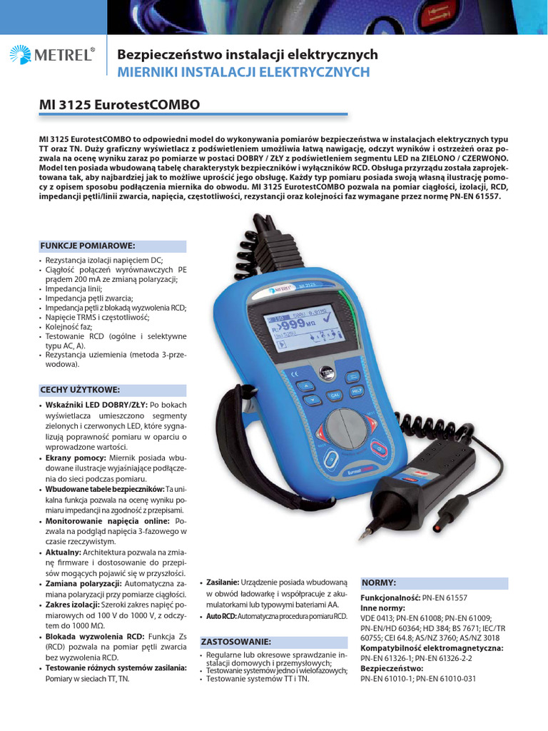 Metrel Mi3125 Eurotestcombo Web PL | PDF
