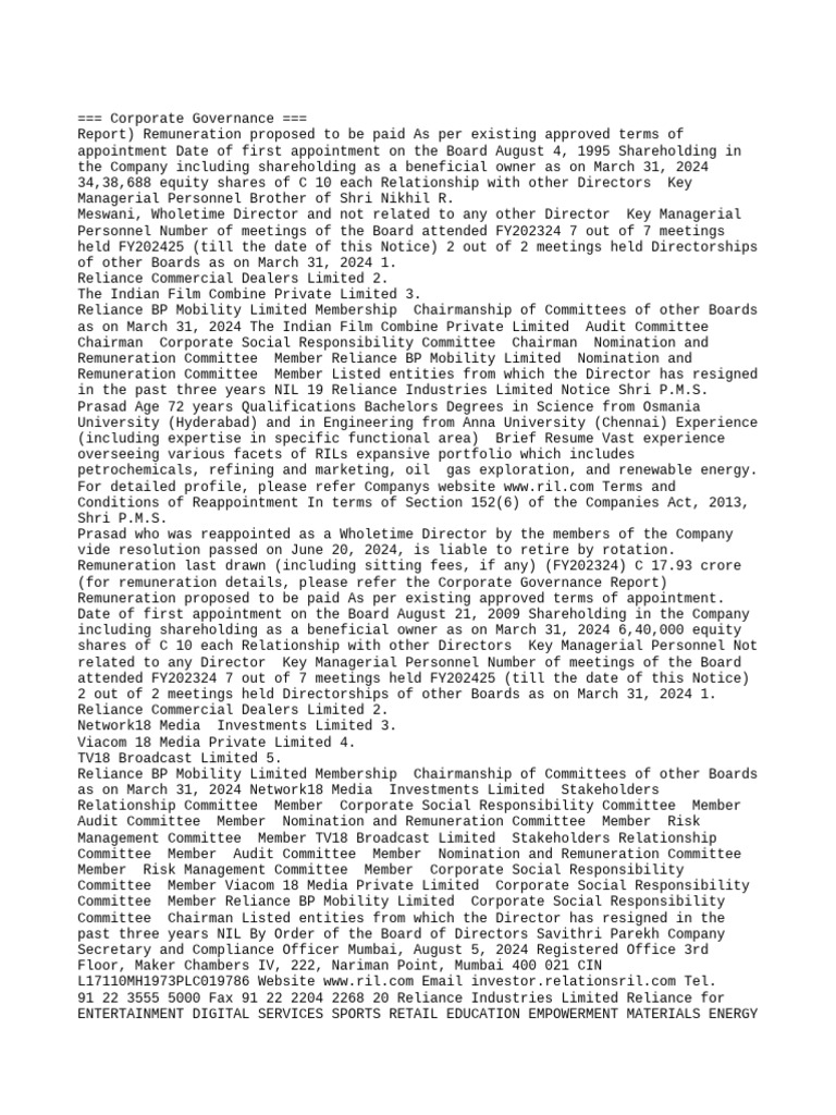 Reliance Annual Report Sections | PDF | Retail | Inflation