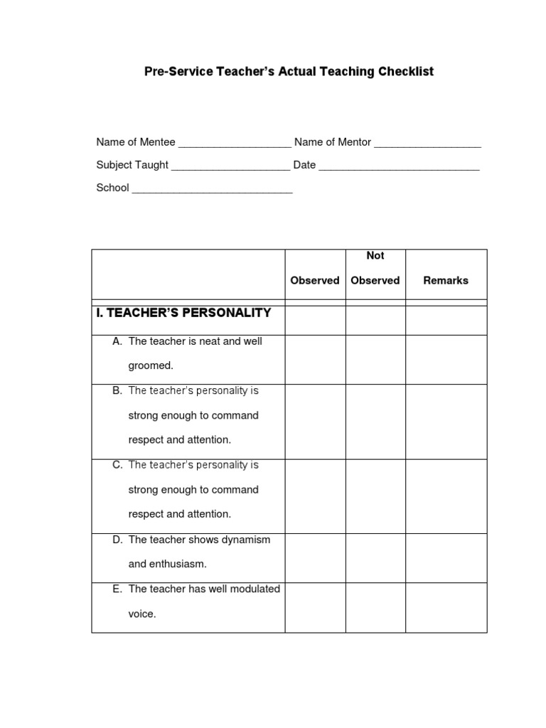 Portfolio-Teacher's Actual Teaching Checklist | PDF | Art