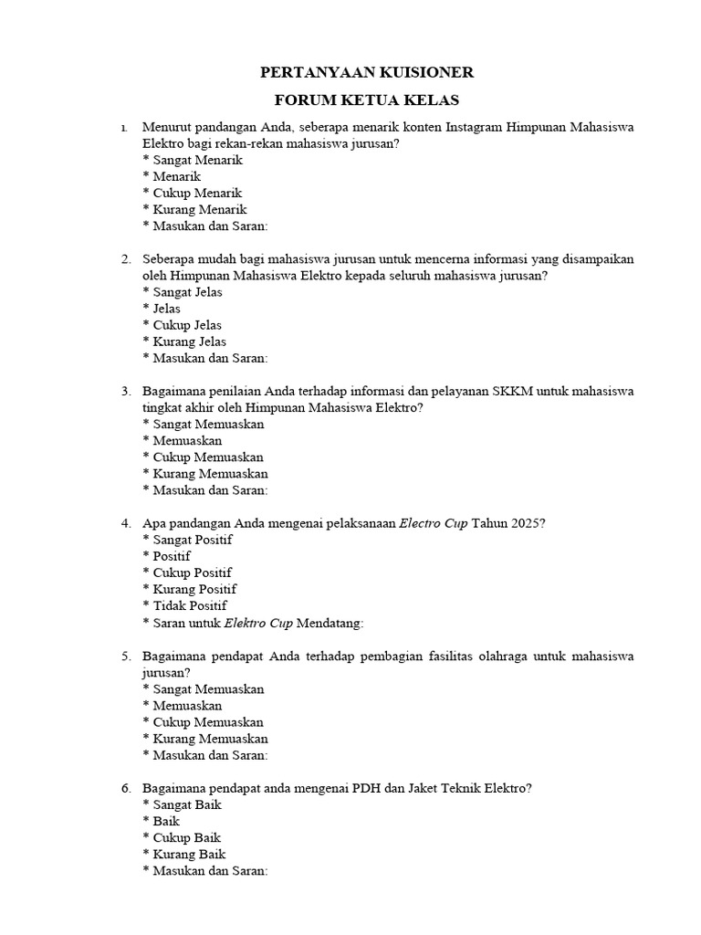 Pertanyaan Kuisioner FKK | PDF