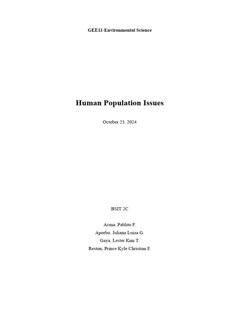 CHAPTER 7 - Human Population Issues - Written Report | PDF | Family ...