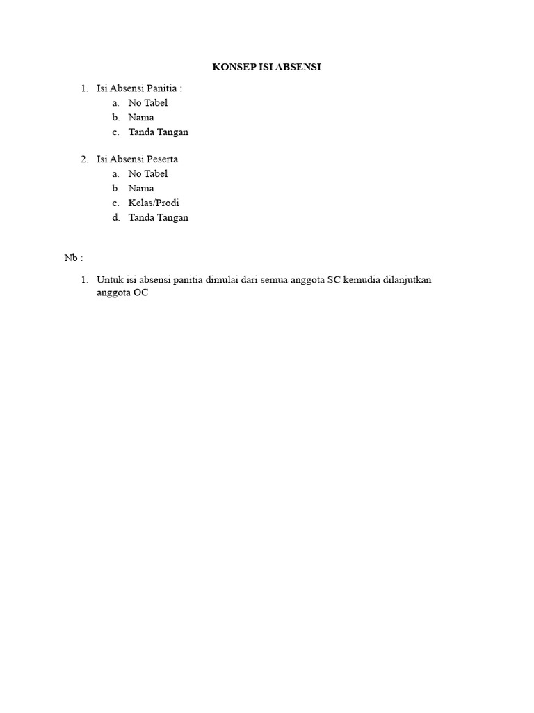 Konsep Isi Absensi Revisi | PDF
