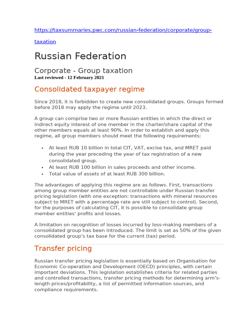 Russian Federation Taxation and CFC | PDF | Taxes | Government Finances