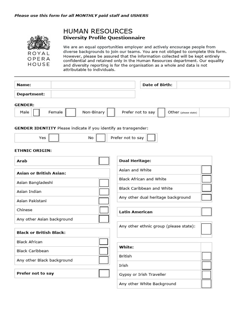 Diversity Profile Questionnaire Form | PDF | Academic Degree ...