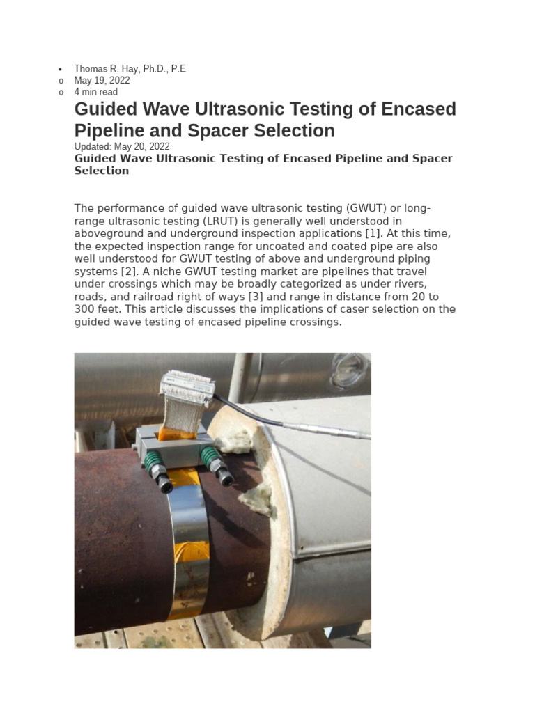 Guided Wave Ultrasonic Testing of Encased Pipeline and Spacer Selection ...